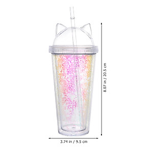 Tumbler Cup Water Bottles with Straw Dome Cups Reusable Cat Ear Bottle Double Walled Cup Water Cup Fashion Portable Glitter Straw Cup Sequin Cup Insulated Travel Coffee Mug Clear Water Bottles