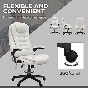 HOMCOM High Back Vibration Massage Office Chair with 6 Vibration Points, Heated Reclining PU Leather Computer Chair with Armrest and Remote, White