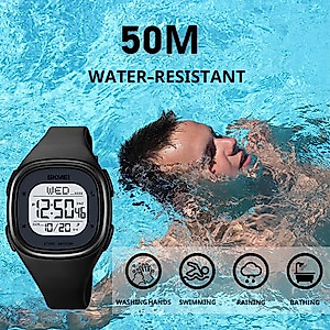 CakCity Mens Womens Digital Watch Black Waterproof Digital Watches for Women Stopwatch Wrist Watch Square Face Sport Watch for Unisex