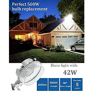 CINOTON 42W LED Barn Light Dusk to Dawn Outdoor Lighting and 150W/100W/75W LED Flood Light D2D 5000K Slipfitter Mount