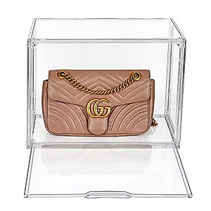 Cutora Clear Handbag Display Case for Closet, Large 2 Layers Plastic Acrylic Purse Storage Organizers, Anti Dust Luxury Stackable Bag Container Box with Magnetic Door for Clutch Cosmetics Makeup