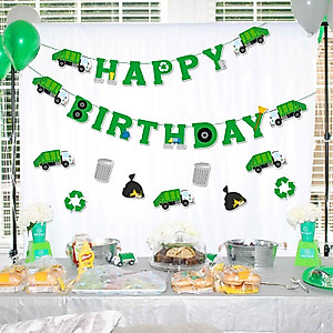 Bessmoso Garbage Truck Birthday Banner Trash Truck Party Supplies Waste Management Recycling Decorations Set of 3