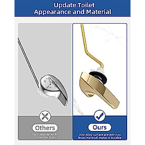 Hibbent Toilet Handle Replacement, Side Mount Tank Flush Lever Handle Compatible with Kohler Toilet Tank, Toilet Trip Lever with Stainless Steel Flapper Chains, Toilet Repair Handle, Polished Brass