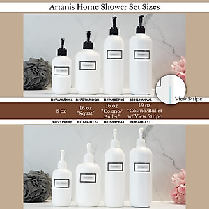 Artanis Home Silkscreened Empty Shower Bottle Set for Shampoo, Conditioner, and Body Wash, Cosmo/Bullet 16 oz 3-pack, White (Black Pumps)