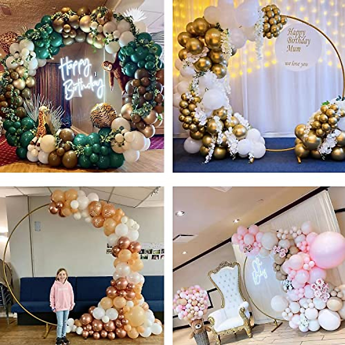 BOJOY 7.8ft Balloon Arch Stand, Circle Backdrop Stand, Golden Metal Round kit Decoration, for Birthday Party, Wedding, Baby Shower, Photo Background Decoration