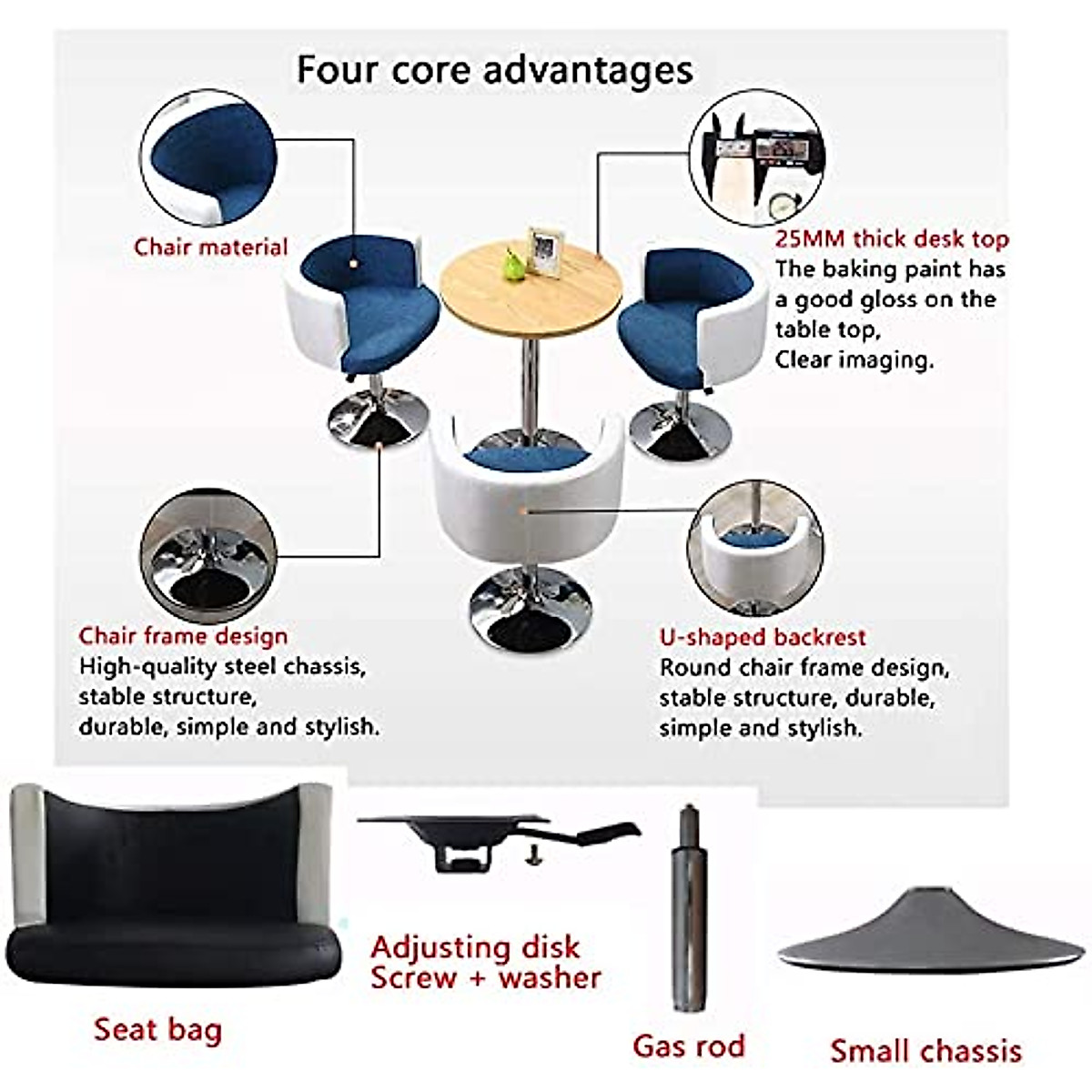 Conference Reception Room Coffee Table with Chair, Dining Room Furniture Chair Lift Cloth 65cm Round Table Cafe Balcony Hotel European Modern Office (Color : Gray White) (Color : Blue White) (Green Wh