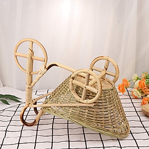 Straw Fruit Basket Bamboo Bread Basket Container Bowl Candy Basket Serving Basket Flower Basket Appetizer Tray Storage Basket Tricycle Design for Fruit Snack Nuts Chip