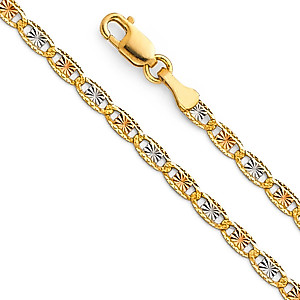 14k REAL Tri Color Gold Solid 2.5mm Star/Edge Diamond Cut Chain Necklace with Lobster Claw Clasp - 18"