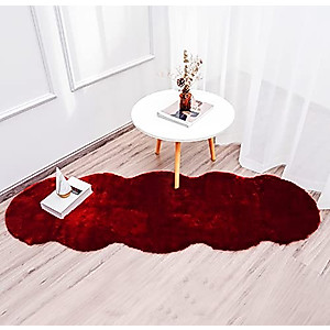 STAOLENE Ultra Soft Faux Rabbit Fur Chair Cover Couch Pad Fuzzy Area Rug Fluffy Bedside Carpet Mat for Bedroom Floor Sofa Living Room Rugs 2 x 6 ft, Burgundy Red Fur Rug (Burgundy Red, 2 x 6 ft)