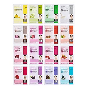 DERMAL KOREA Collagen Essence Full Face Facial Mask Sheet 16 Combo Pack B - Nature Made Freshly Korean Face Mask, The Ultimate Supreme Collection for Every Skin Condition Day to Day Skin Concerns