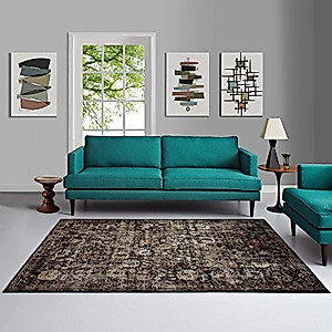 Modway Minu Distressed Floral Lattice 8x10 Area Rug in Black, Yellow and Orange