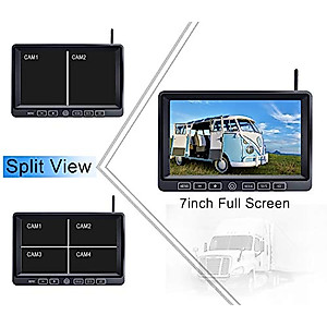 ZEROXCLUB Wireless Backup Camera with 7 Inch DVR Quad Split Monitor for RV Trailer Truck, Digital Signal HD 1080P Wireless Rear Side View 3 Cameras Back Up System w/Recording 18 IR Night Vision (B3C)