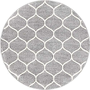 Unique Loom Trellis Frieze Collection Area Rug - Rounded (7' Round, Light Gray/ Ivory)