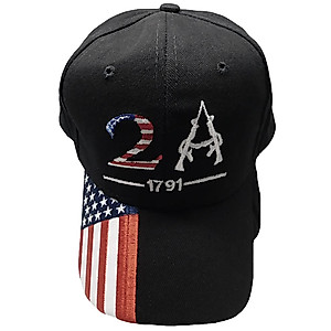 Trade Winds 2A 2nd Amendment 1791 USA Flag On Bill Black White 100percent Cotton Adjustable Embroidered Hat Cap,Multi , One Size