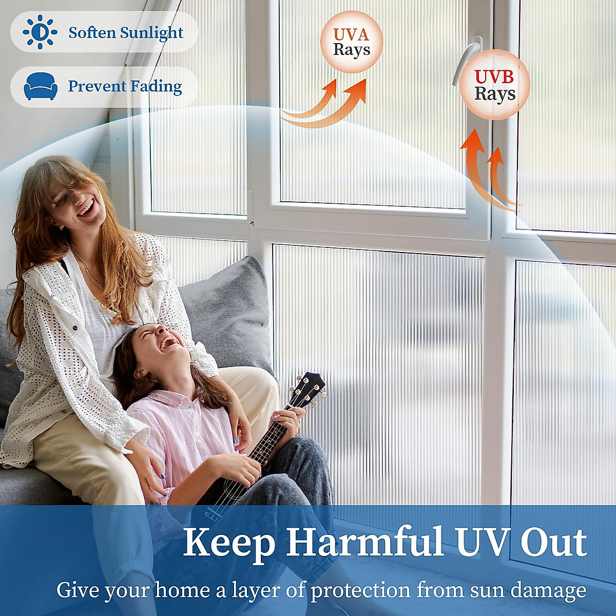 FEOMOS Frosted Reeded Glass Film, Window Privacy Film, Decorative Window Decals, 3D Glass Stickers for Window Door Cabinet Non Adhesive 35.4 x 78.7 inches