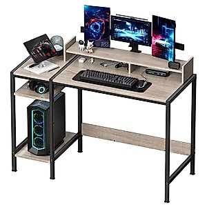 Computer Desk - 47” Gaming Desk, Home Office Desk with Storage, Small Table with Monitor Stand, Adjustable Storage Space, Modern Design Corner Table