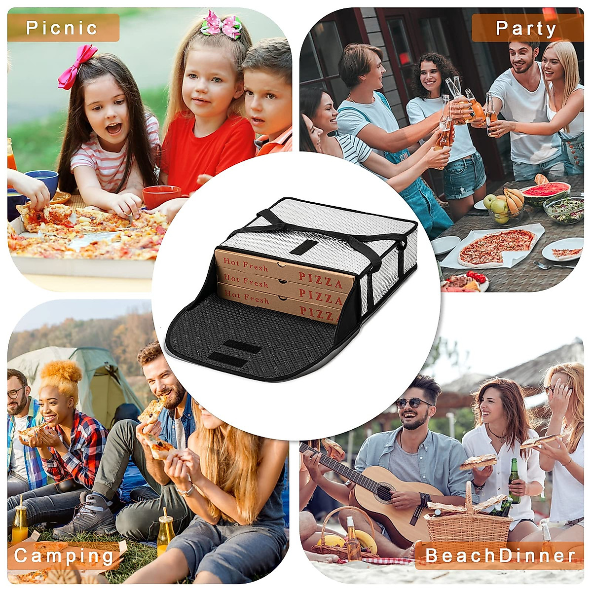 iceMi Pizza Bags for Delivery 20" X 20" X 5" - Moisture-Free, Professional Thermal Pizza Warmer, Heavy-Duty Food Carrier, Suitable for Restaurants,Picnic Uber Eats & Door Dash（ Silver）