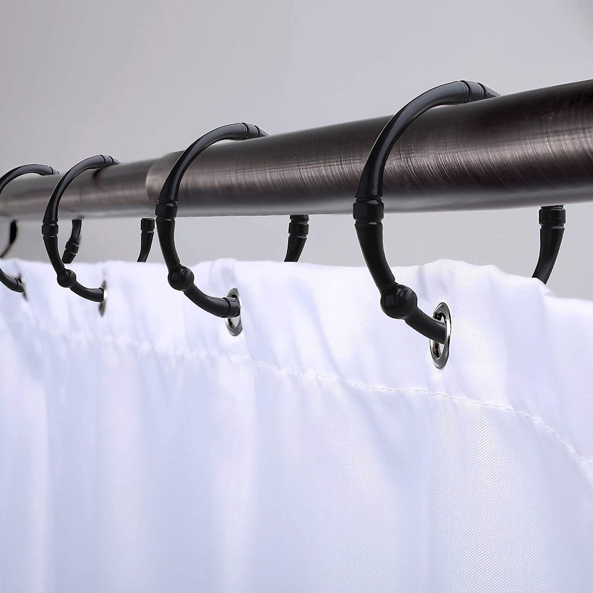 TCMAO Shower Curtain Hooks, Rustproof Decorative Shower Curtain Rings Metal Round Shower Hooks for Bathroom Shower Rod, 12 Pack (Black)