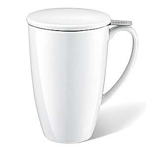 Yedio Porcelain Tea Mug with Infuser and Lid- 15 Ounce Tea Cup with Filter for Tea, Milk, Coffee, Loose Leaf Tea Infusers, White