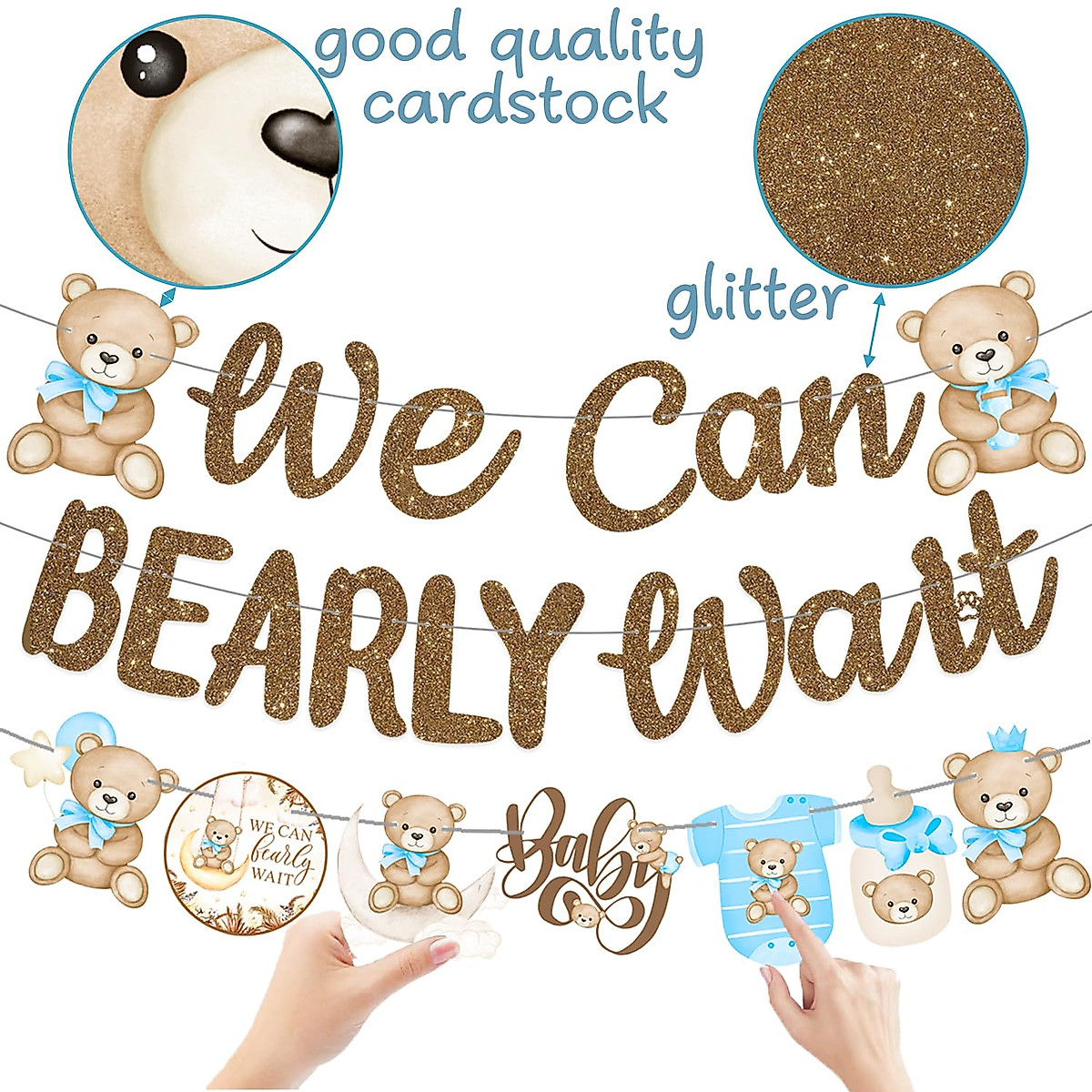 We Can Bearly Wait Banners Bear Baby Shower Banner Teddy Bear Baby Shower Decorations 3PCS We Can Bearly Wait Baby shower Decorations for Boy Bear Birthday Party Supplies