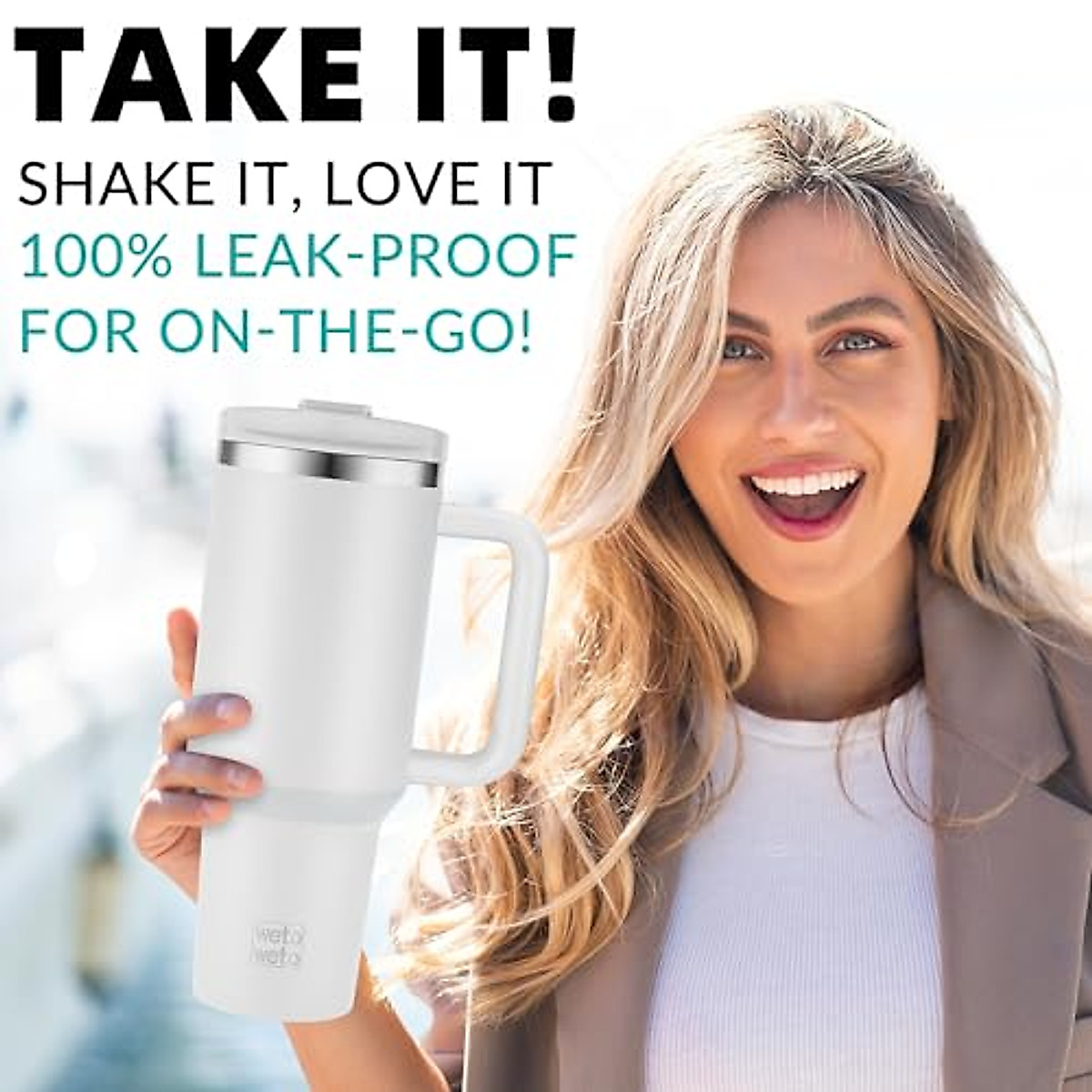 WETOWETO 40oz Tumbler with Handle and Lid | 100% Leakproof Insulated Stainless Steel Travel Mug | Keeps Cold 34Hrs/Hot 10Hrs | Dishwasher Safe, Fits Car Cup Holder (Foggy Color)