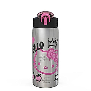 Zak Designs Sanrio Water Bottle for Travel and At Home, 19 oz Vacuum Insulated Stainless Steel with Locking Spout Cover, Built-In Carrying Loop, Leak-Proof Design (Hello Kitty)