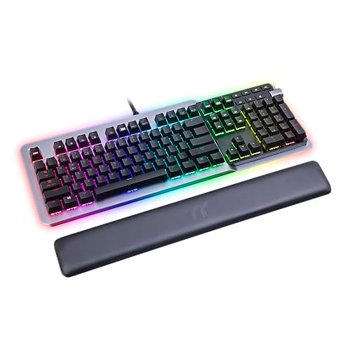 Thermaltake Argent K5 RGB Gaming Keyboard (Blue Switch), Aluminum and Streamlined Titanium Design, 16.8 Million RGB Color, Anti-ghosting, Magnetic Synthetic Leather Wrist Rest, GKB-KB5-BLSRUS-01