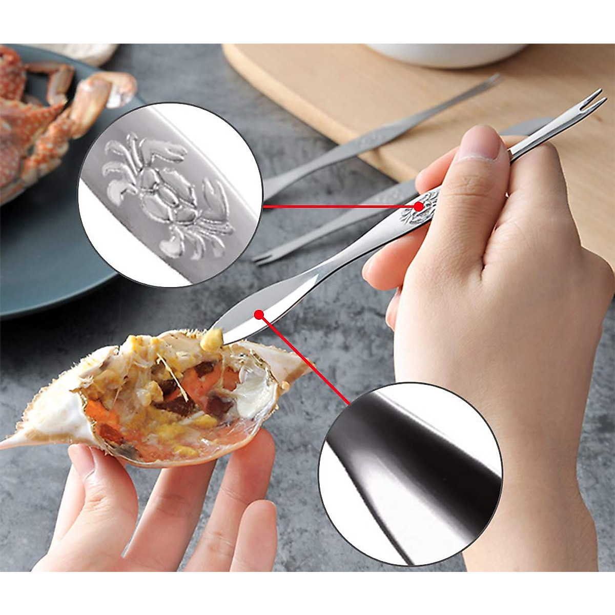 Crab Crackers and Tools - 4 Lobster Crackers, 4 Lobster Forks, 4 Seafood Forks, 4 Butter Cups, 4 Wooden Crab Mallets, 4 Lobster Bibs