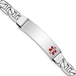Solid 925 Sterling Silver Enamel RN Registered Nurse Caduceus Symbol Medical ID Emergency Alert Bracelet Anchor Mariner Link Engravable Identification Name Bar Tag - with Secure Lobster Lock Clasp 8"