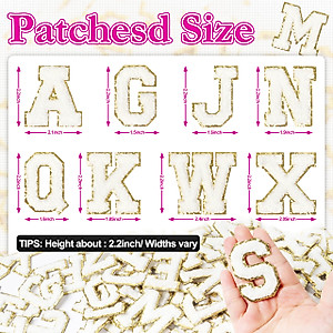 Self-Adhesive Chenille Letters Patches: NICEVINYL 104PCS White Iron on Preppy Letter Patches Stickers for Clothing Backpacks Embroidered Applique Initial Patch