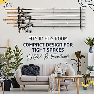 Rush Creek Creations, Ceiling Fishing Rod Holder for 6 Rods, Fishing Pole Holder for Garage Organization and Wall Storage, for Fishing Reels, Fishing Gear, and Fishing Accessories (2 Horizontal Rack)