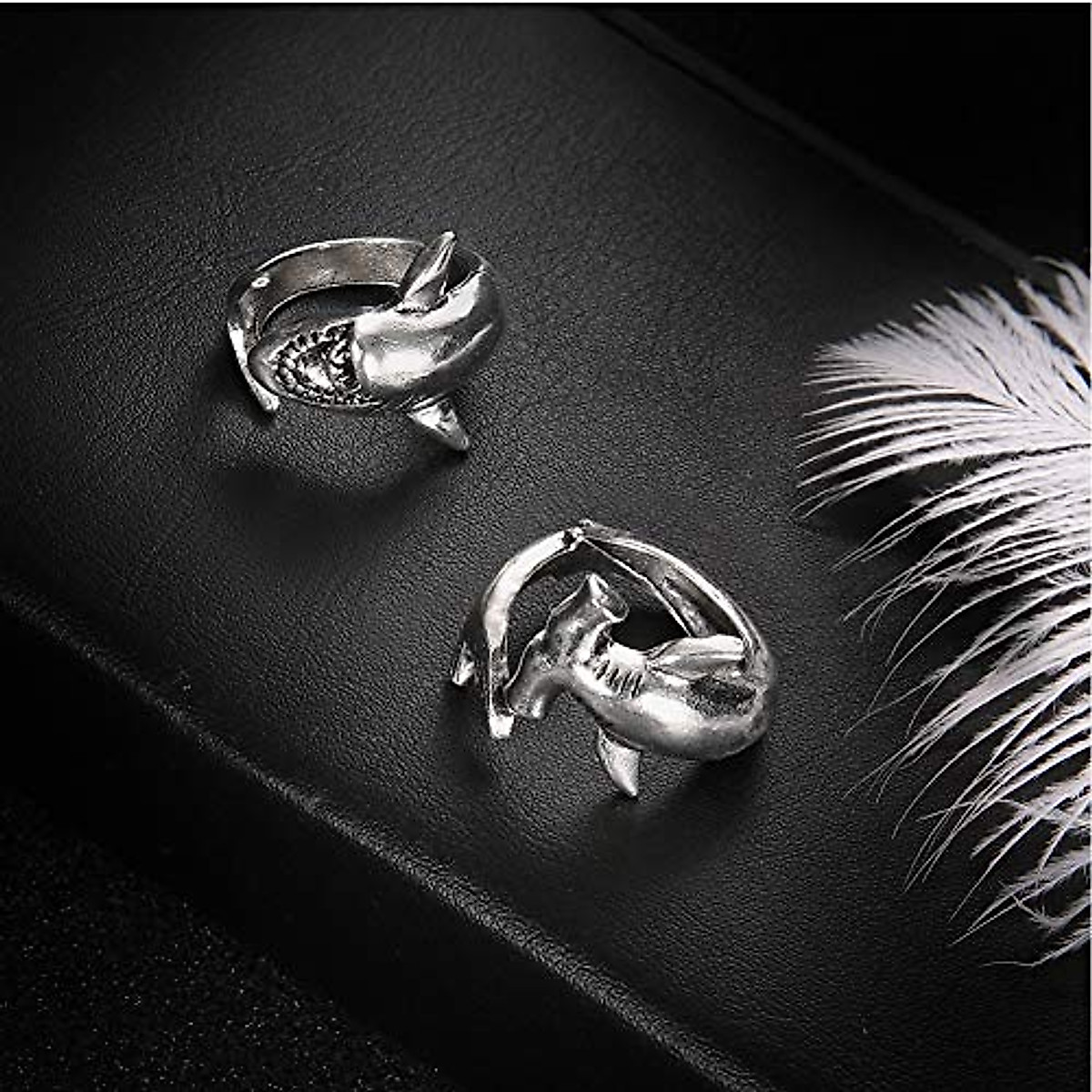 SEniutarm Engagement Love Rings Wedding Bands 2Pcs/Set Vintage Adjustable Alloy Shark Open Rings Unisex Party Jewelry Gift for Women/Girl Finger Rings DIY Jewelry Gifts - Silver