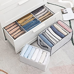 ALLHOLA Wardrobe Clothes Organizer Washable Wardrobe Clothing Clothes Organizer for Folded Clothes (7 Grids for Jeans+Leggings 2PCS, Grey A)