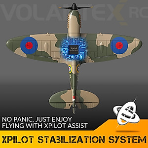 VOLANTEXRC 4-CH Spitfire One Key Remote Control Airplane with Xpilot Stabilization, Gyroscope, 3 Level Control, and Lightweight Design, Camouflage