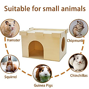 Fhiny Guinea Pig Castle, Chinchilla Hut with Window Ventilated Guinea Pig House Wood Small Animal Hideout Hamster Habitat Decor for Hamster Hedgehog Squirrel Sugar Glider