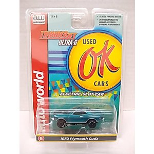 Auto World SC377-6B OK Used Cars 1970 Cuda HO Scale Electric Slot Car - Teal