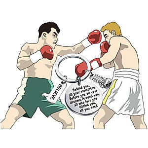 FEELMEM Boxing Glove Keychain Future Boxer Gift Behind You All Your Memories Before You All Your Dreams Boxing Keychain Gift for Boxing Sport Lover Fitness Gift (silver)