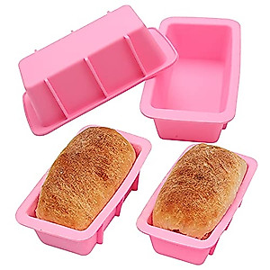 BAKER DEPOT Silicone Mini Bread Loaf Pans for Baking Nonstick Small Toast Cake Bakeware 6.5 inch Rectangle Mould DIY Handmade Soap Set of 4