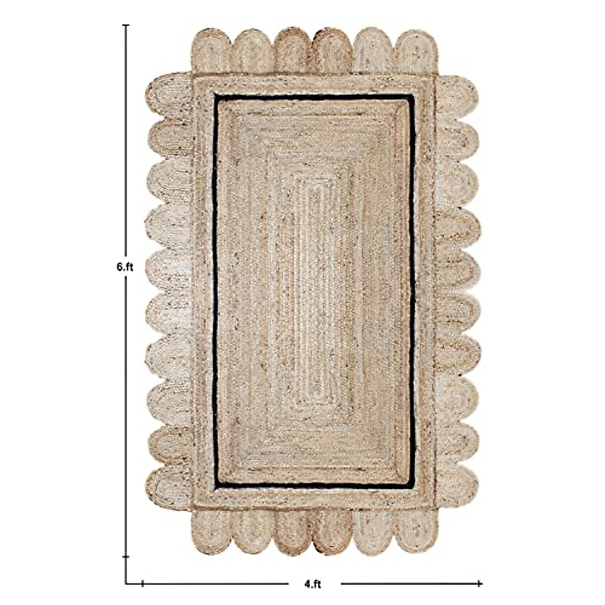 CASAVANI Hand Braided Rag Rug Geometric Beige & Black Jute Rug Best Uses for Hallway Enterway Best Uses for Bedroom,Dining Room,Entertainment Room 4x6 Feet