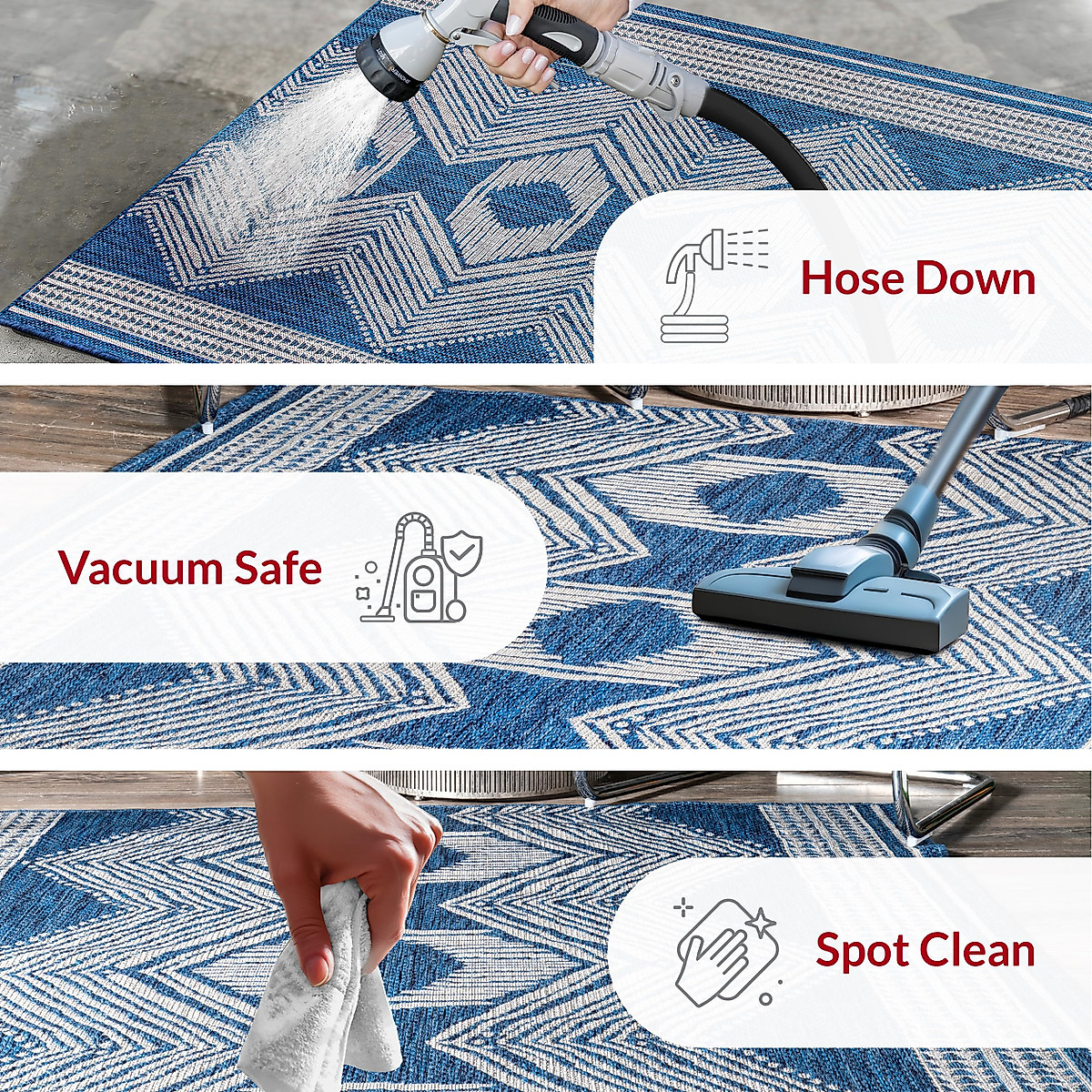 nuLOOM 4x6 Outdoor/Indoor Ranya Tribal Area Rug, Blue, Geometric Design, Stain Resistant, Highly Durable, For Patio, Balcony, Bedroom, Dining Room, Living Room, Bathroom