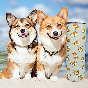 IchDich Corgi Tumbler With Lid and Straw 20 oz Insulated Dog Tumbler Stainless Steel Corgi Skinny Tumbler Water Bottle Travel Mug Wine Cups Corgi Gifts for Corgi Lovers