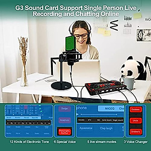 Podcast Equipment Bundle Audio Interface DJ Mixer Sound Card Kit XLR Condenser Microphone for Boradcast Live Streaming, Mic Voice Effect Changer Soundboard for Phone/PC/Laptop/Mac Recording(KB11-E300)