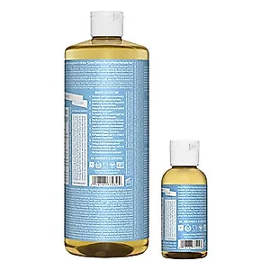 Dr. Bronner's Pure-Castile Liquid Soap – Baby Unscented Bundle. 32 oz. Bottle and 2 oz. Travel Bottle