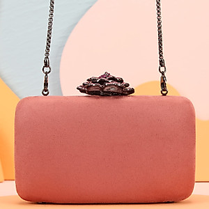 Fawziya Evening Clutch Bling Rhinestone Rose Velvet Novelty Medium Purses For Women Formall-Pink