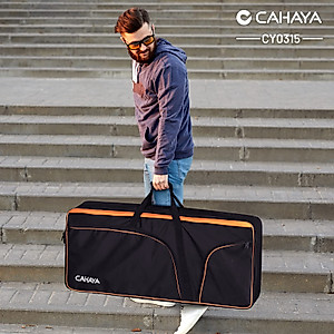 CAHAYA 61 Key Keyboard Case Electric Keyboard Piano Gig Bag Portable 600D Oxford Cloth 12mm/0.5inch Thick Padded Case with Side Handles and Adjustable Shoulder Straps CY0315