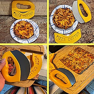 KAZETEC Pizza Cutter Food Chopper- Super Sharp Blade Stainless Steel Pizza Cutter Rocker Slicer with Protective Sheath Multi Function Vegetable Cutter & Salad Chopper(Yellow)