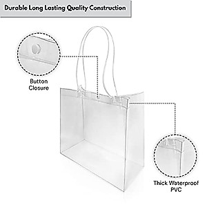 T&V Clear Bags for Women - Transparent PVC Tote Bag - Fashion Purse for Work, Shopping, Travel, Beach Stadium Festival Plastic Handbag with Button Closure - See Through Shoulder Bag for Women, Teens, White