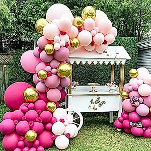 RUBFAC 116pcs Hot Pink Balloons Different Sizes Pack of 36 18 12 10 5 Inch for Garland Arch Extra Large Balloons for Birthday Wedding Party Decoration