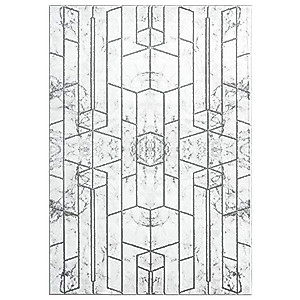 Abani Geometric Linear 5'3" x 7'6" (5x8) Rugs Living Room Area Rug - Modern Non-Shedding Marble White & Silver Abstract Lines Carpet