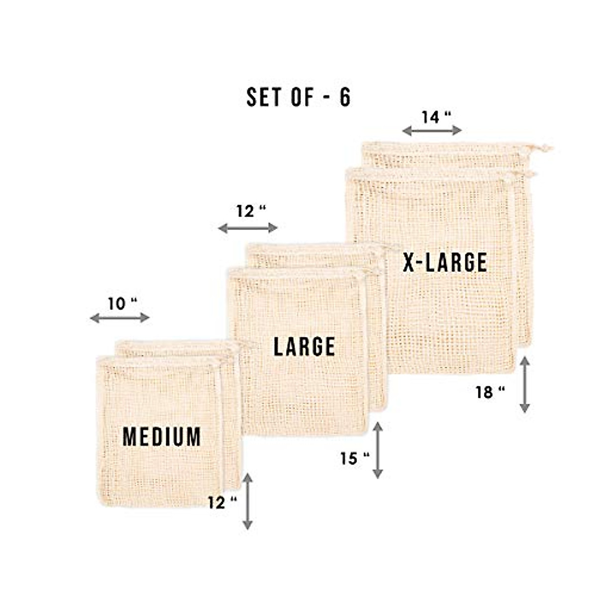 Reusable Produce Bags, Cotton Mesh Produce Bags, Onion Mesh Bag, 100% Organic Cotton, Cloth Produce Bag Grocery, Vegetables Bags for Grocery Shopping, Cotton Vegetables & Fruits Mesh Bag 6 (2XL,2L,2M)